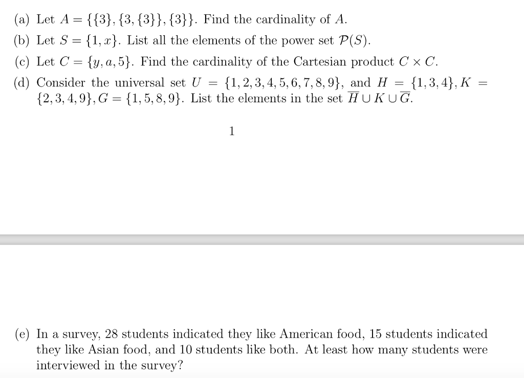 Solved (a) Let A = {(3). {3.(3), (3). Find the cardinality | Chegg.com