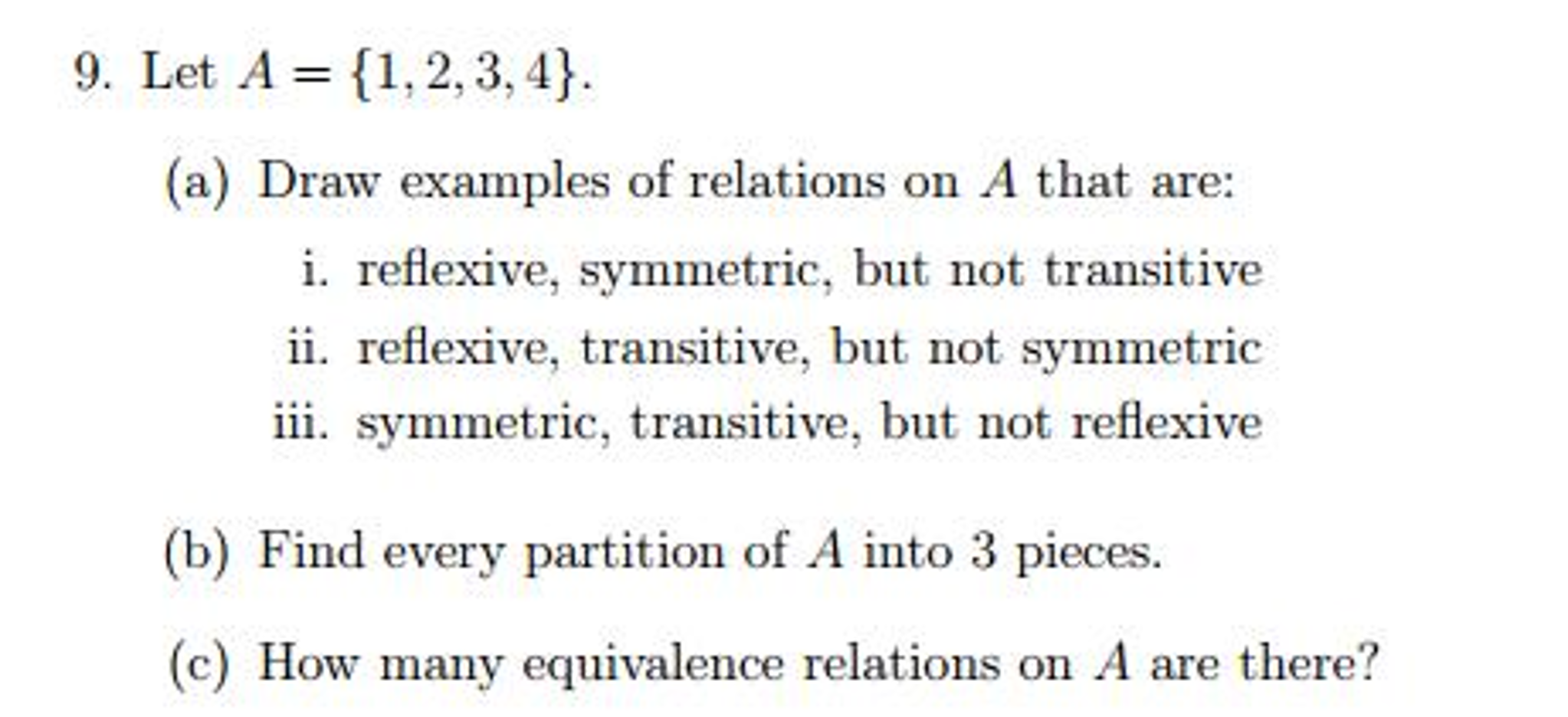 Solved Let A = {1, 2, 3, 4}. Draw examples of relations on | Chegg.com