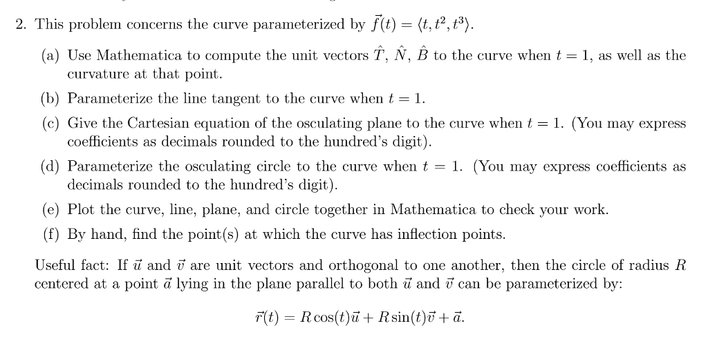 Solved 2. This problem concerns the curve parameterized by | Chegg.com