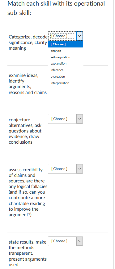 Solved Match each skill with its operational sub-skill: | Chegg.com