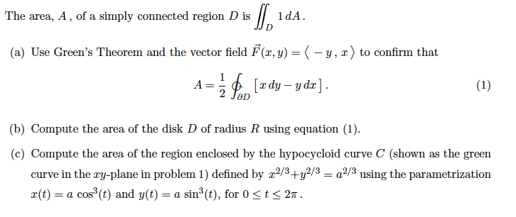 Solved The area, A, of a simply connected region D is1dA (a) | Chegg.com