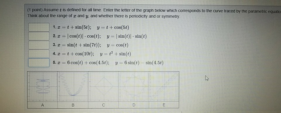 Solved (1 point) Assume time t runs from zero to 2π and that | Chegg.com