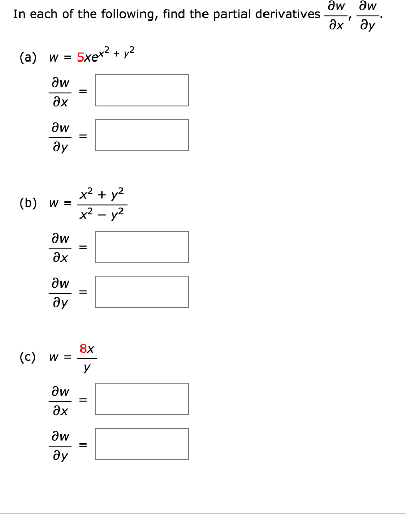 Solved In each of the following, find the partial | Chegg.com