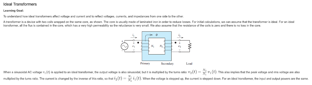 Solved Ideal Transformers Learning Goal: To understand how | Chegg.com