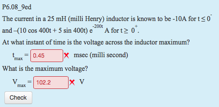 Solved P6.08_9ed The current in a 25 mH (milli Henry) | Chegg.com