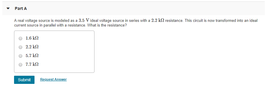 Solved Part A A real voltage source is modeled as a 3.5 V | Chegg.com