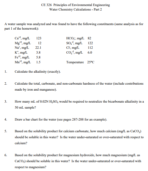 CE 326 Principles of Environmental Engineering Water | Chegg.com
