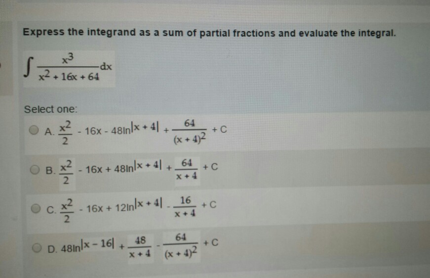 Solved Express the integrand as a sum of partial fractions | Chegg.com