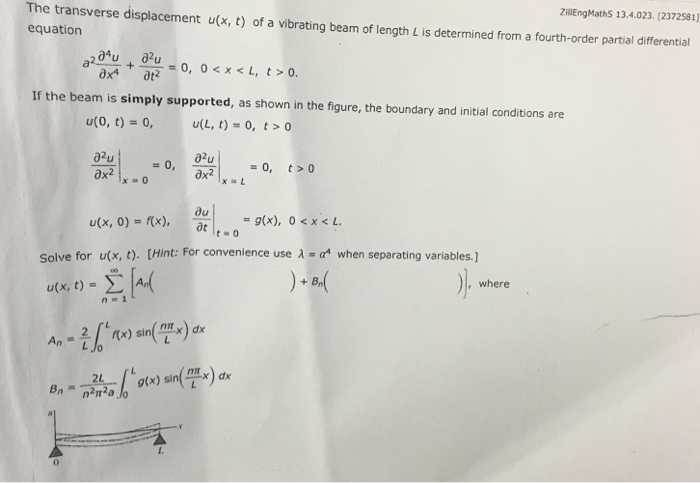 Solved The transverse displacement u(x, t) of a vibrating | Chegg.com