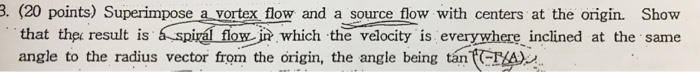 Solved Superimpose a vortex flow and a source flow with | Chegg.com