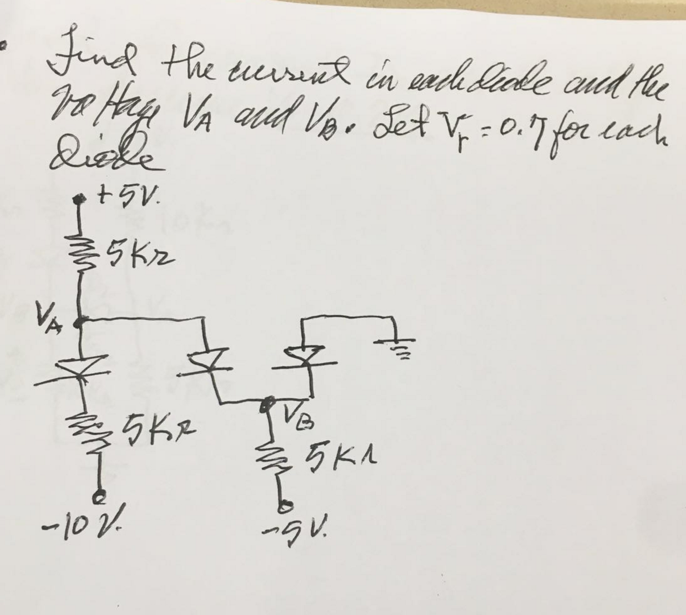 Solved Find the current in each diode and the Voltage VA and | Chegg.com
