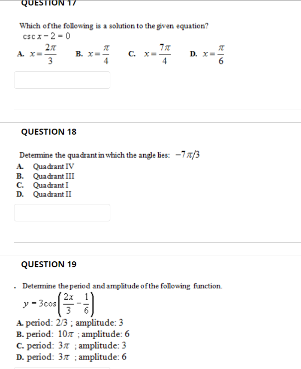 Solved QUESTION 17 Which ofthe following is a solution to | Chegg.com
