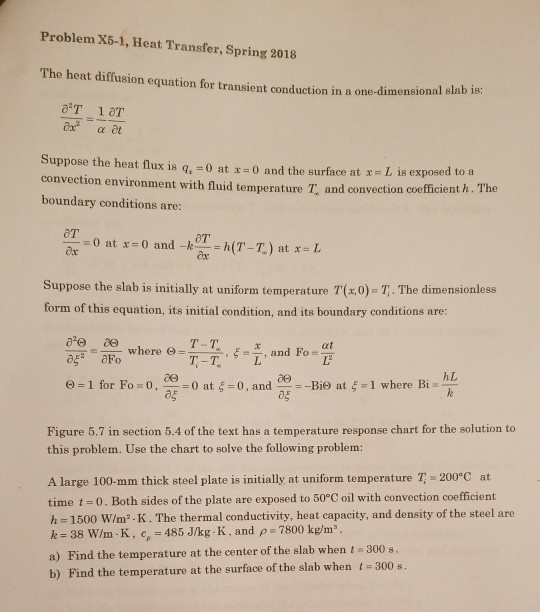 Solved Problem X6-1, Heat Transfer, Spring 2018 The heat | Chegg.com