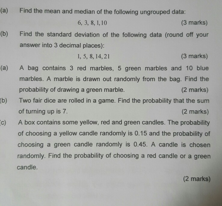 Solved (a) Find the mean and median of the following | Chegg.com