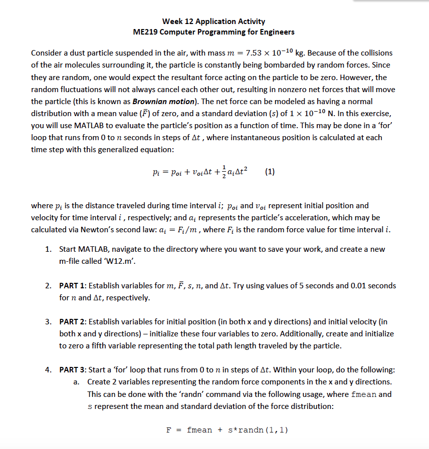 Week 12 Application Activity ME219 Computer | Chegg.com