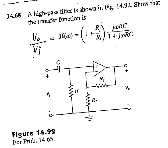 Solved A high-pass filter is shown in Fig. 14.92. Show that | Chegg.com