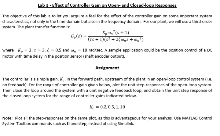 Solved Lab 3-Effect of Controller Gain on Open-and | Chegg.com