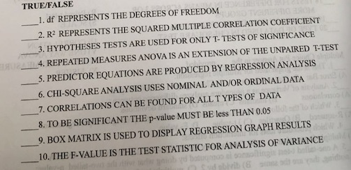 Solved True/False Df Represents The Degrees Of Freedom R^2 | Chegg.com