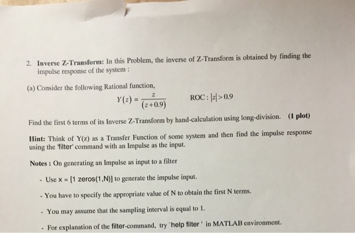 Solved Inverse Z-Transform: In this Problem, the inverse of | Chegg.com