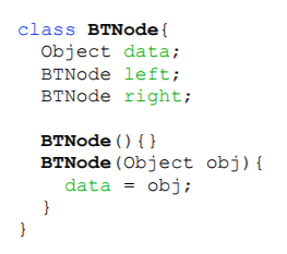 Solved class BTNode Object data; BTNode left; BTNode right, | Chegg.com