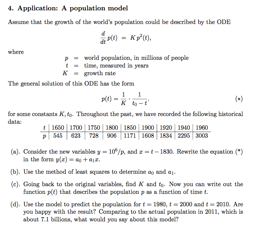 Solved 4. Application: A population model Assume that the | Chegg.com