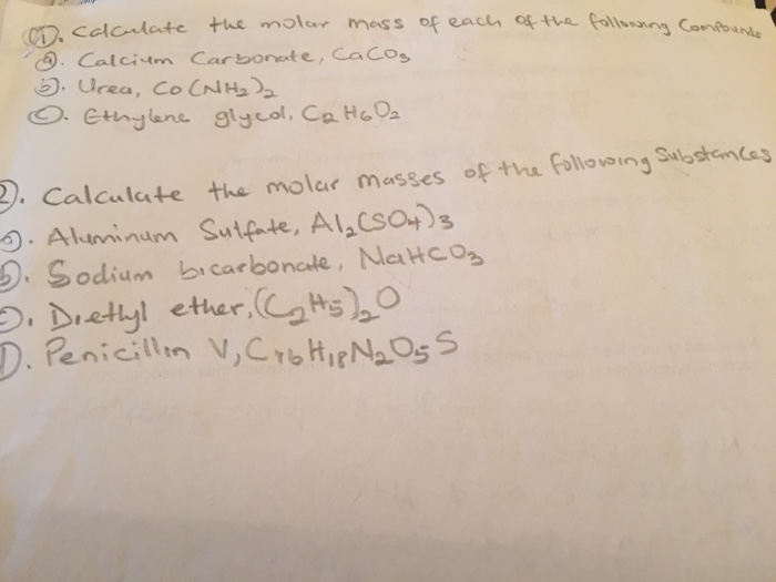 Solved Calculate the molar mass of each of the following | Chegg.com