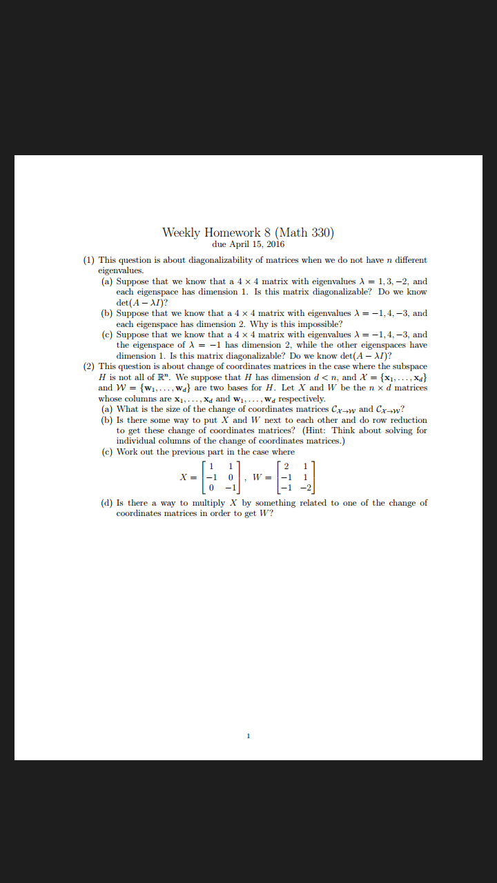 Solved This question is about diagonalizability of matrices | Chegg.com