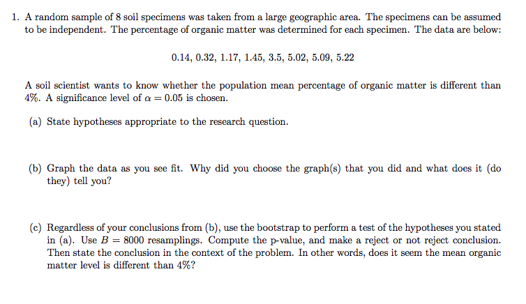 Solved 1. A random sample of 8 soil specimens was taken from | Chegg.com