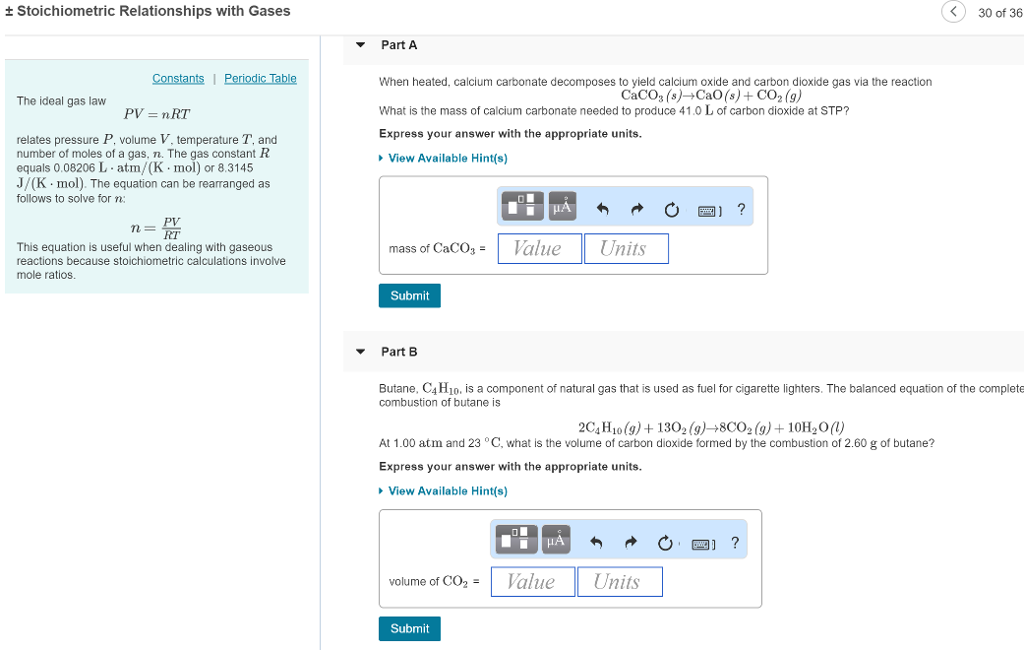 Solved ± Stoichiometric Relationships with Gases 30 of 36 | Chegg.com
