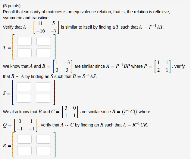 Solved Recall that similarity of matrices is an equivalence | Chegg.com