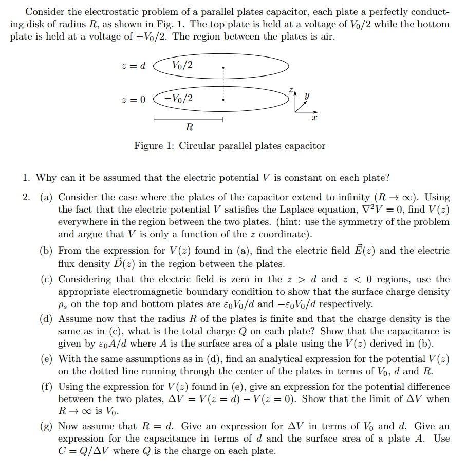 Solved Consider the electrostatic problem of a parallel | Chegg.com