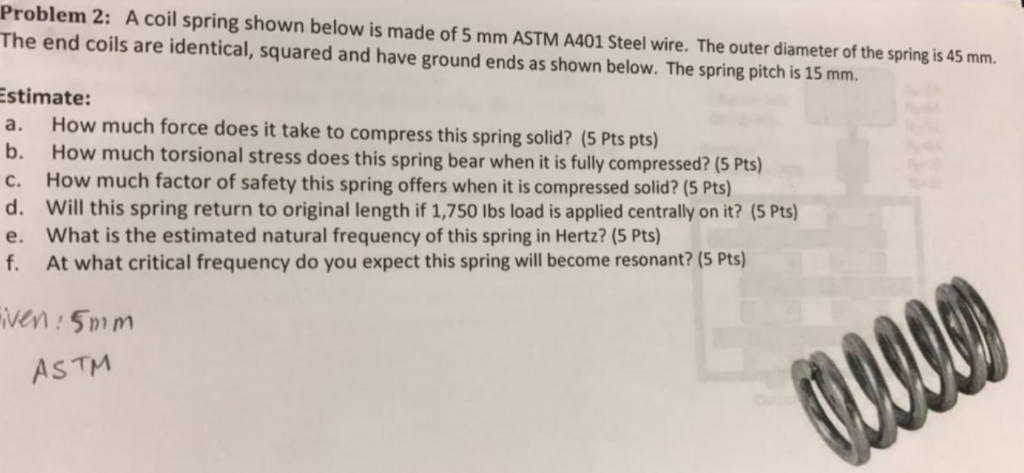 A coil spring shown below is made of 5 mm ASTM A401 | Chegg.com