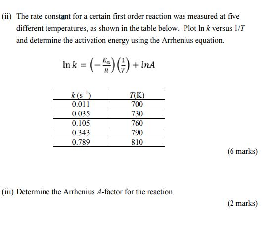 Solved (ii) The rate constant for a certain first order | Chegg.com