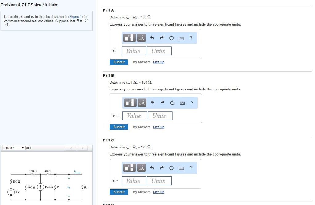 Solved Problem 4.71 PSpice|Multisim Part A Determine io and | Chegg.com