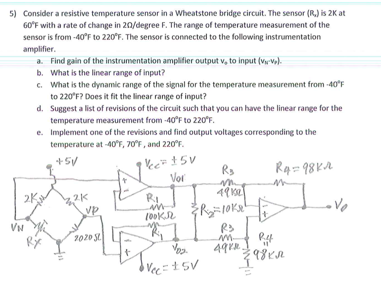 Solved 5) Consider a resistive temperature sensor in a | Chegg.com