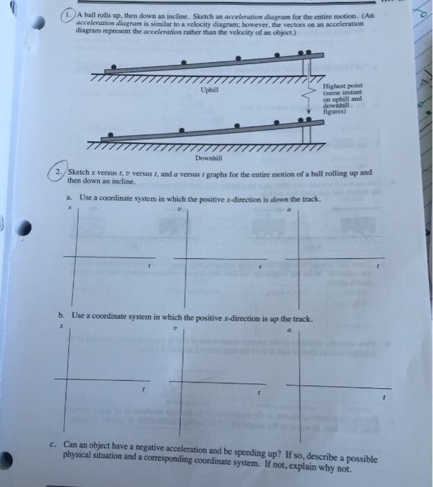 Solved A ball rolls up. then down an incline. Sketch an | Chegg.com