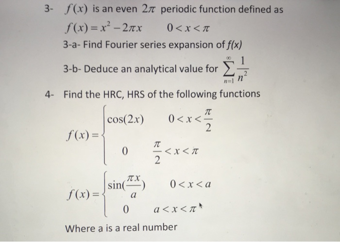 Solved f(x) is an even 2 pi periodic function defined as | Chegg.com