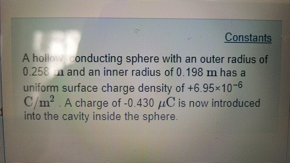Solved Constants A hollow conducting sphere with an outer | Chegg.com
