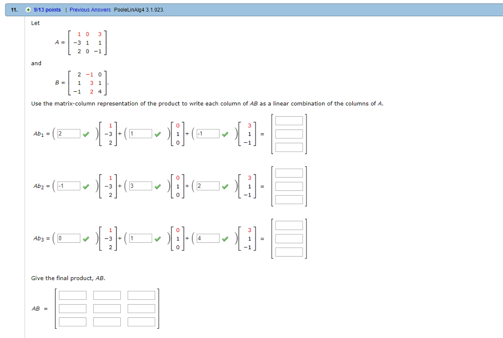 Solved 11. 9/13 points I Previous Answers PooleLinAlg4 | Chegg.com