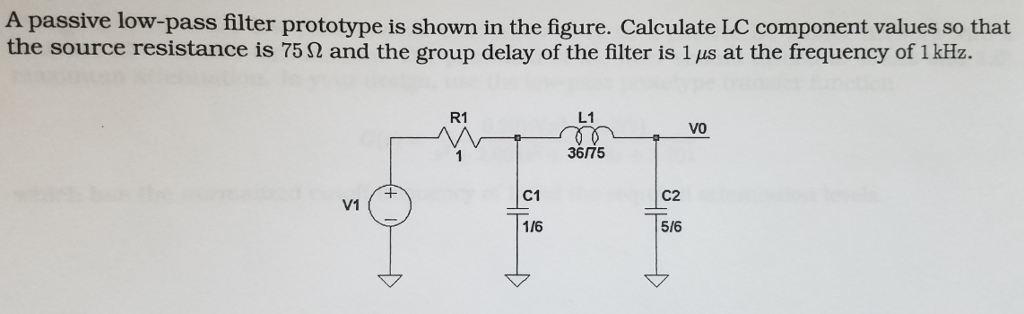 Solved a passive low-pass filter prototype is shown in the | Chegg.com