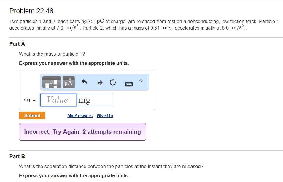 Solved Two particles 1 and 2, each carrying 75 pC of charge, | Chegg.com