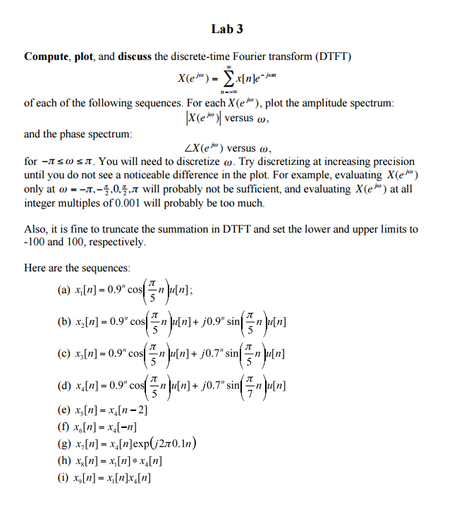 Compute, plot, and discuss the discrete-time Fourier | Chegg.com