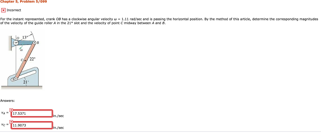Solved Chapter 5, Problem 5/099 X Incorrect For the instant | Chegg.com