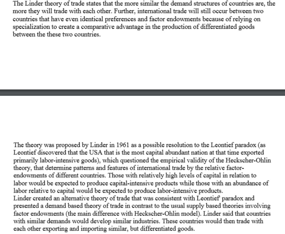Solved The Linder theory of trade states that the more | Chegg.com