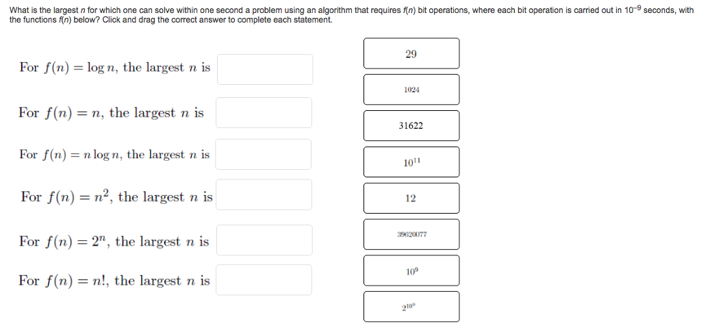 Solved What is the largest n for which one can solve within | Chegg.com