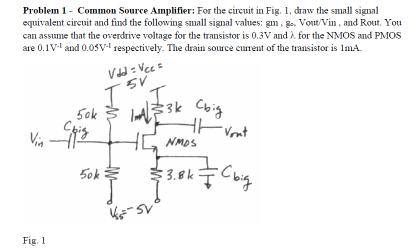 Solved For the circuit in Fig. 1, draw the small signal | Chegg.com