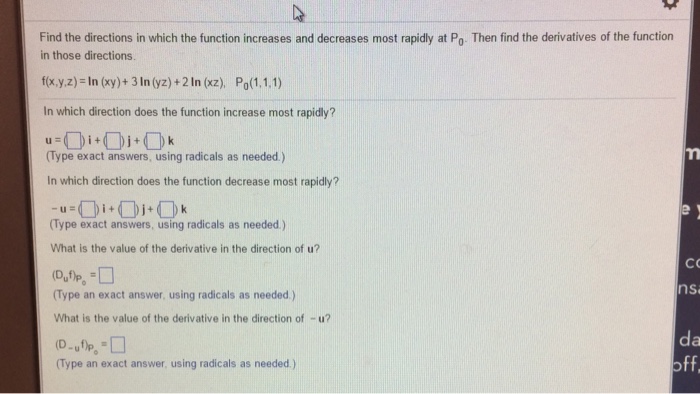 Solved Find the directions in which the function increases | Chegg.com