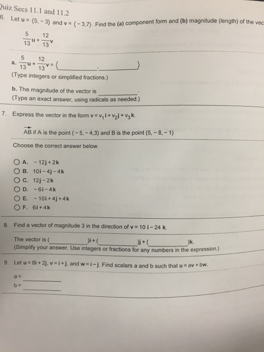 Solved Let u = (5, -3) and v = (-3, 7). Find the component | Chegg.com
