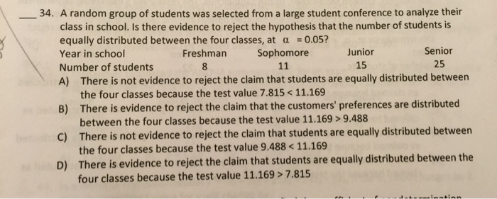 Solved A random group of students was selected from a large | Chegg.com