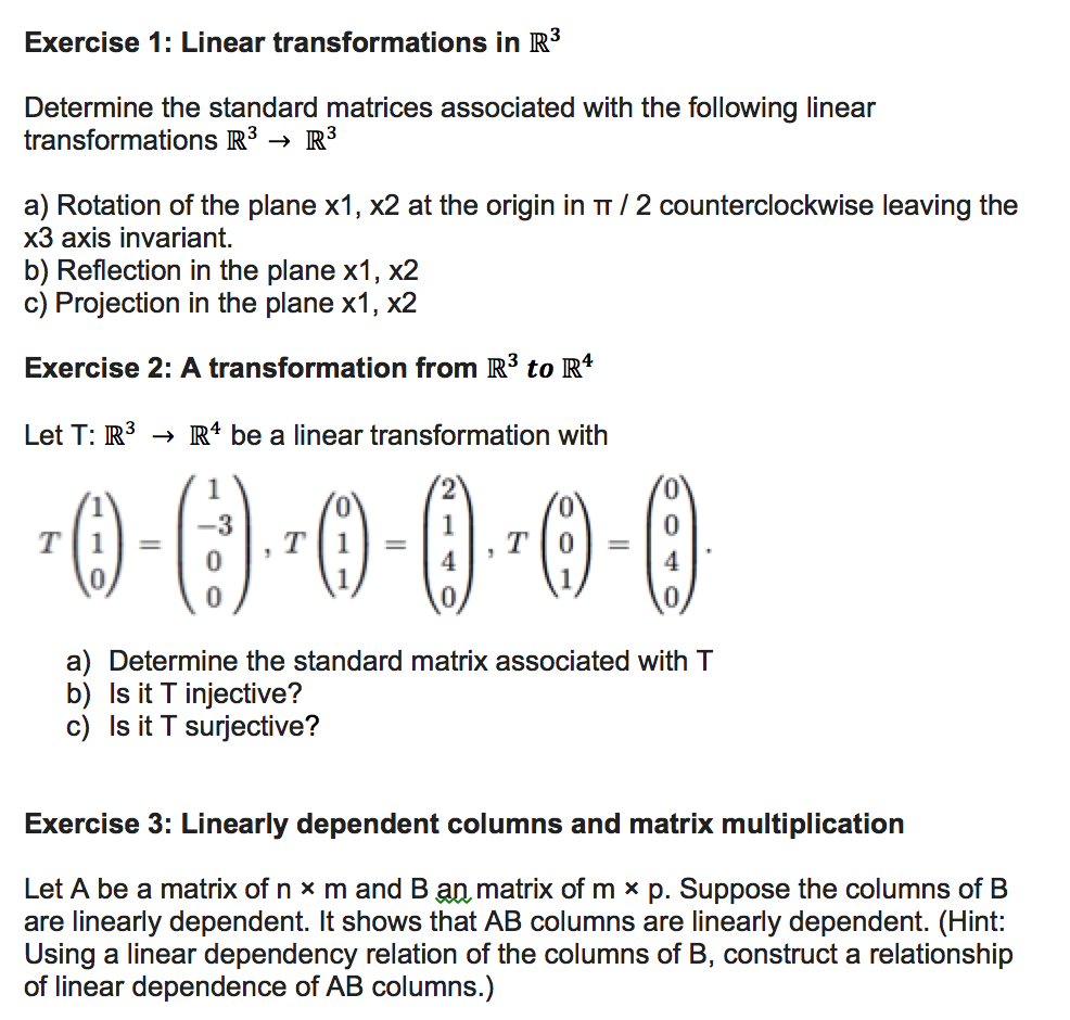 Solved Exercise 1: Linear transformations in IR3 Determine | Chegg.com